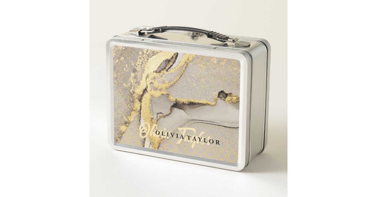 Elegant chic gold marble bath towel metal lunch box | Zazzle