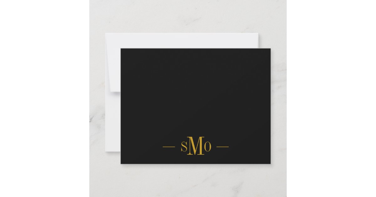 Elegant Chic Gold Monogram 3 Initials Black Note Card | Zazzle