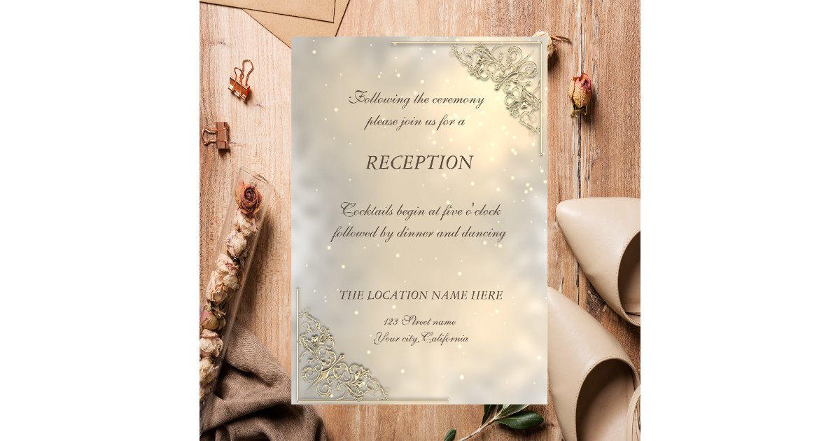 Elegant Chic Gold Wedding Reception Invitation | Zazzle