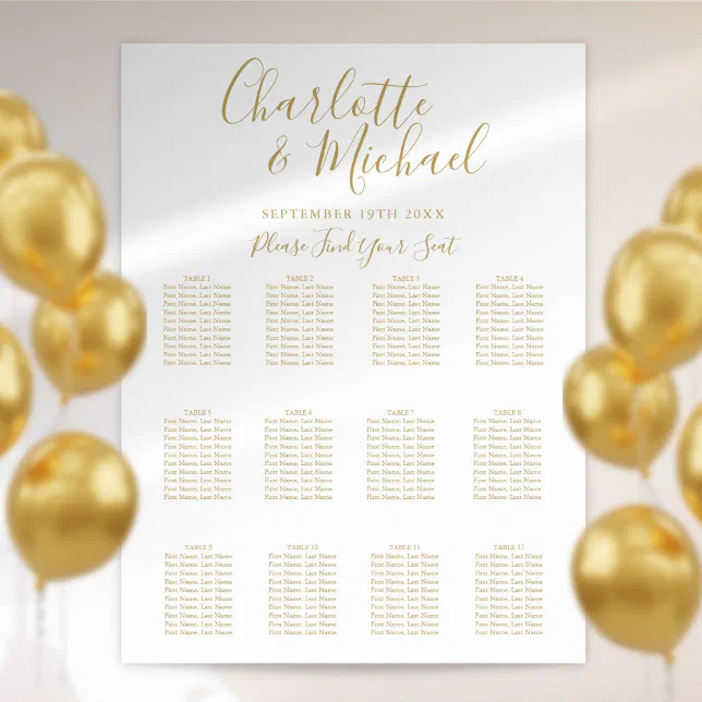 Elegant Chic Gold Wedding Seating Chart | Zazzle