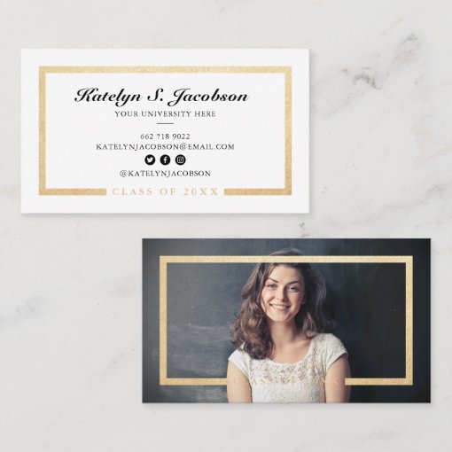 Elegant chic gold white graduation class of photo calling card | Zazzle
