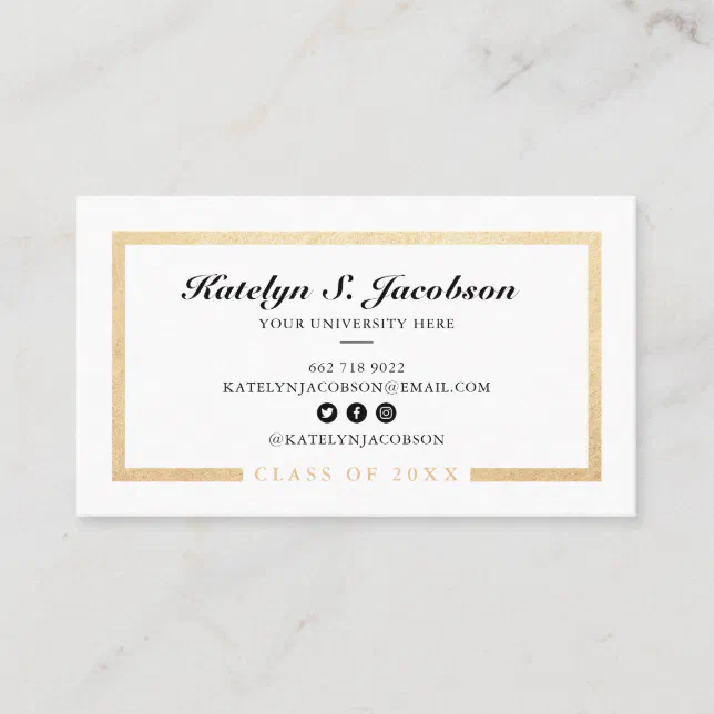 Elegant chic gold white graduation class of photo calling card | Zazzle