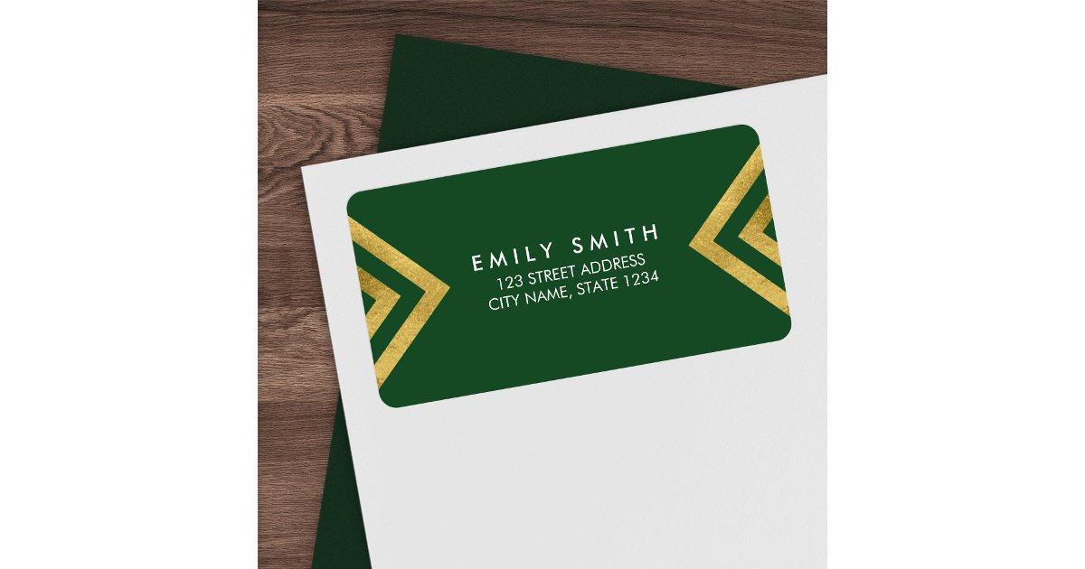 Elegant & Chic Green & Faux Gold Geometric Address Label | Zazzle