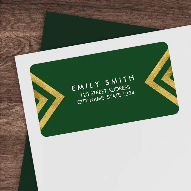 Elegant & Chic Green & Faux Gold Geometric Address Label | Zazzle