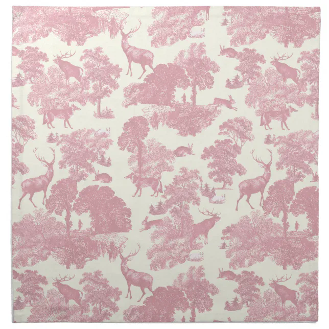 Elegant Chic Light Pink Toile Deer Woodland Cloth Napkin | Zazzle