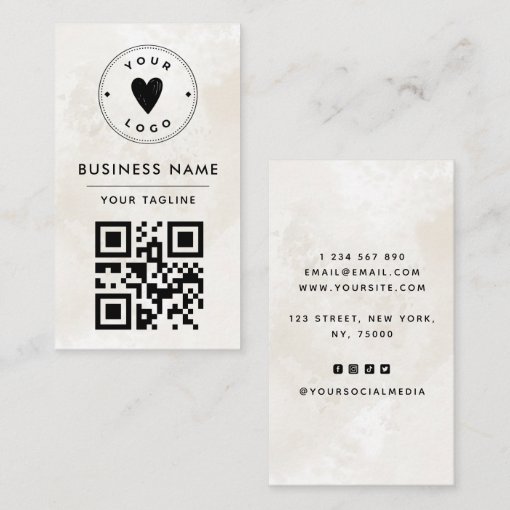 Elegant Chic Marble Add Your QR Code & Logo Simple Business Card | Zazzle