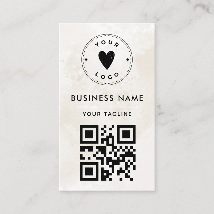 Elegant Chic Marble Add Your QR Code & Logo Simple Business Card | Zazzle