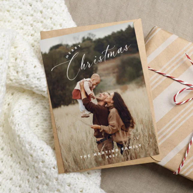 Elegant Chic Merry Christmas Photo Holiday Card | Zazzle