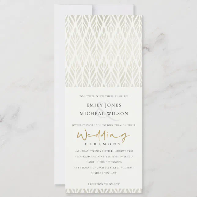 ELEGANT CHIC MODERN ART DECO WHITE SILVER WEDDING INVITATION | Zazzle