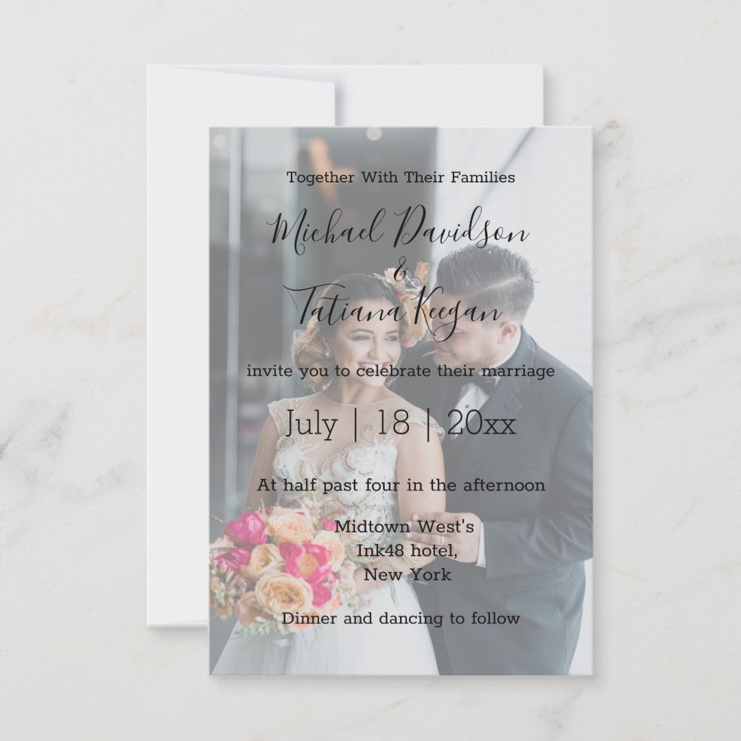 elegant chic modern wedding photo overlay invitation | Zazzle