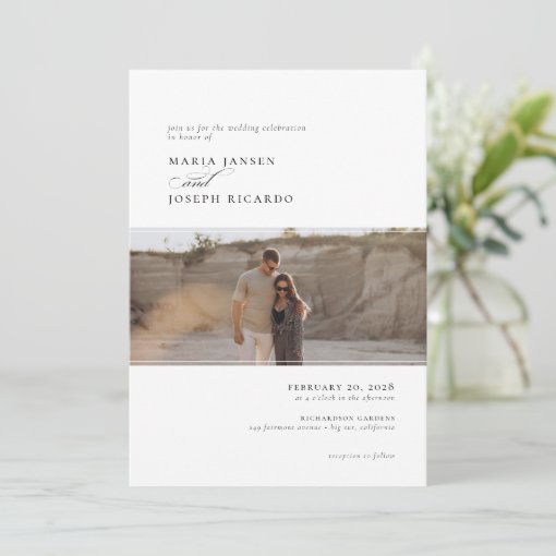 Elegant Chic Modern White Photo Wedding Invitation | Zazzle