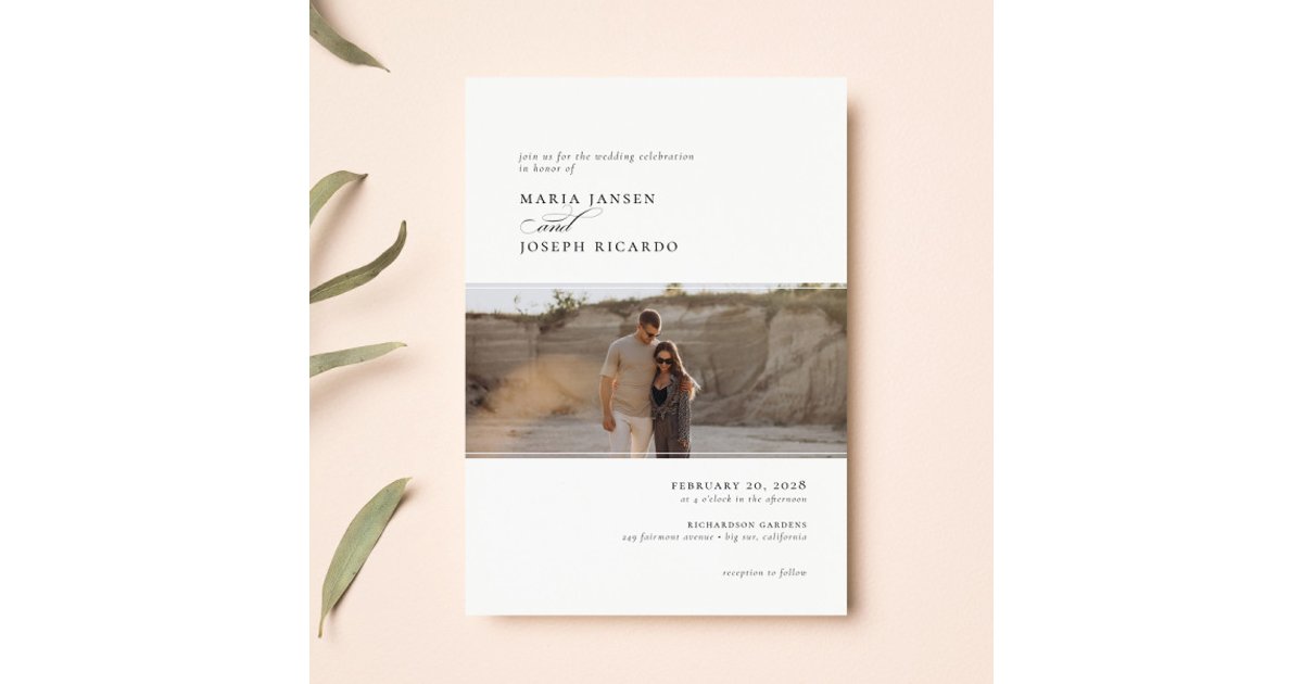 Elegant Chic Modern White Photo Wedding Invitation | Zazzle