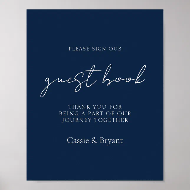 Elegant Chic Navy Blue Wedding Guest Book Sign | Zazzle