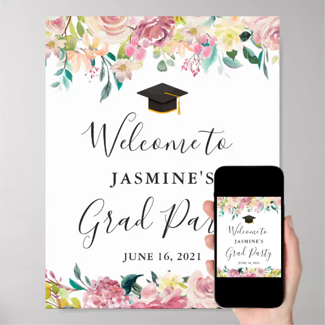 Elegant Chic Pastel Floral Graduation Party Sign | Zazzle