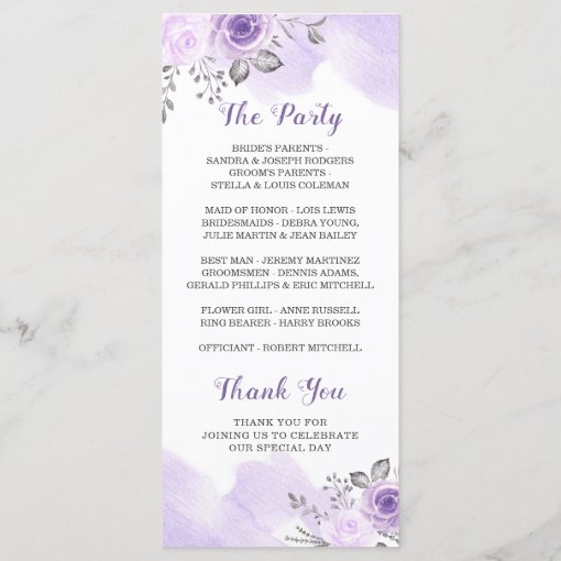Elegant Chic Pastel Purple Flowers Wedding Program | Zazzle