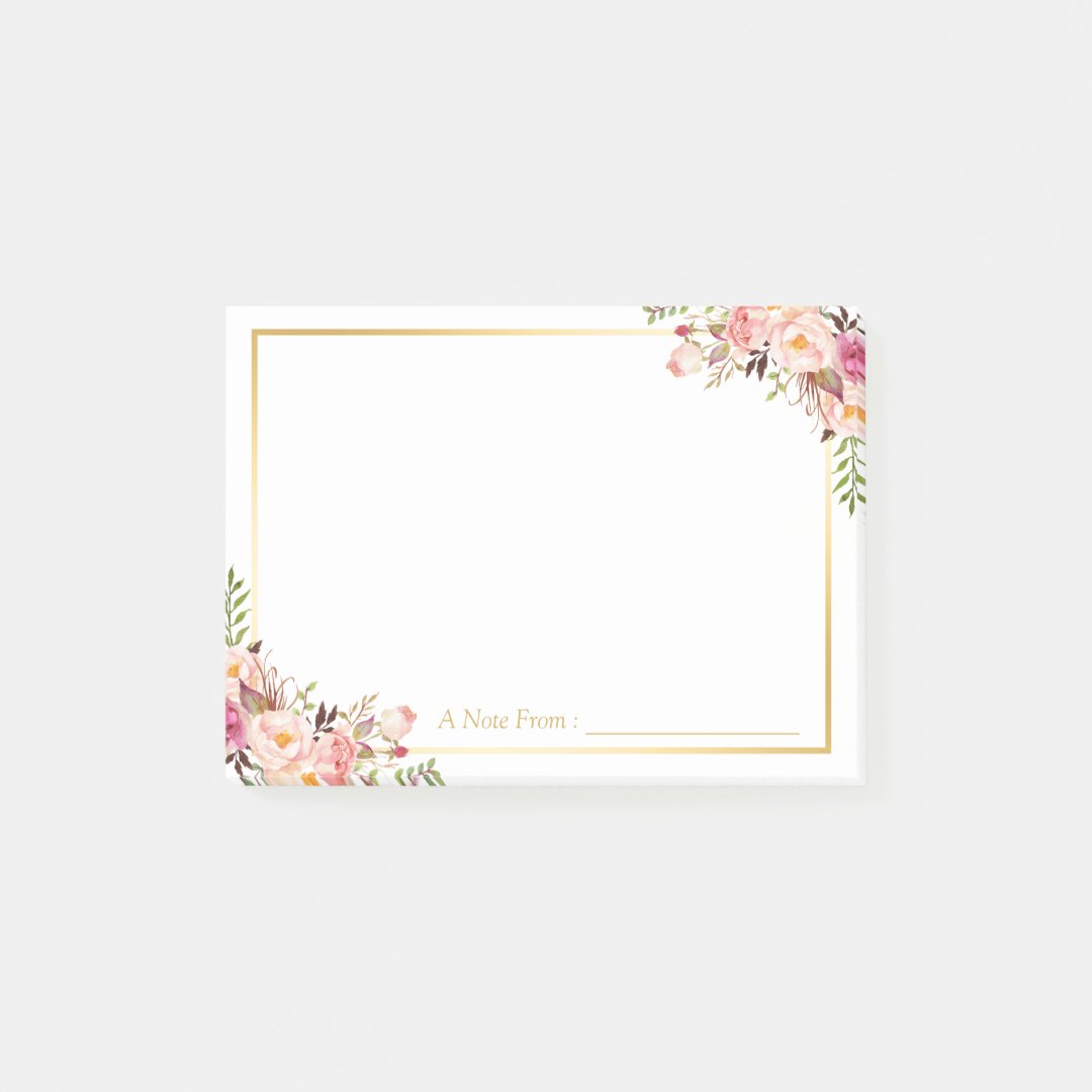 Elegant Chic Pink Floral Decor with Gold Frame Post-it Notes | Zazzle