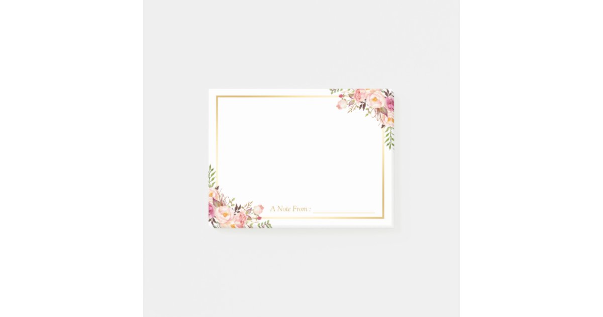 Elegant Chic Pink Floral Decor with Gold Frame Post-it Notes | Zazzle