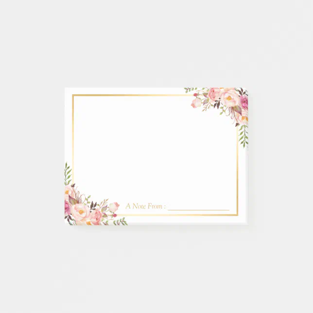 Elegant Chic Pink Floral Decor with Gold Frame Post-it Notes | Zazzle