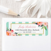 Elegant Chic Pink Flowers Mint Green Stripes Label | Zazzle