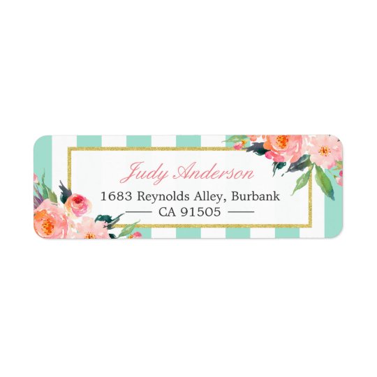 Elegant Chic Pink Flowers Mint Green Stripes Label | Zazzle.com