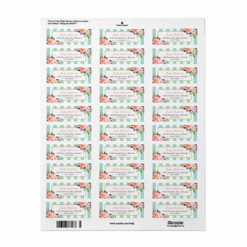Elegant Chic Pink Flowers Mint Green Stripes Label | Zazzle