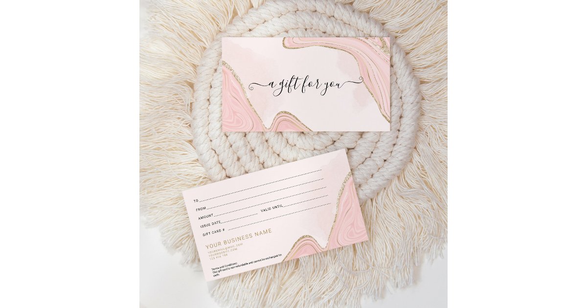 Elegant Chic Pink Gold Marble Agate Gift Card | Zazzle