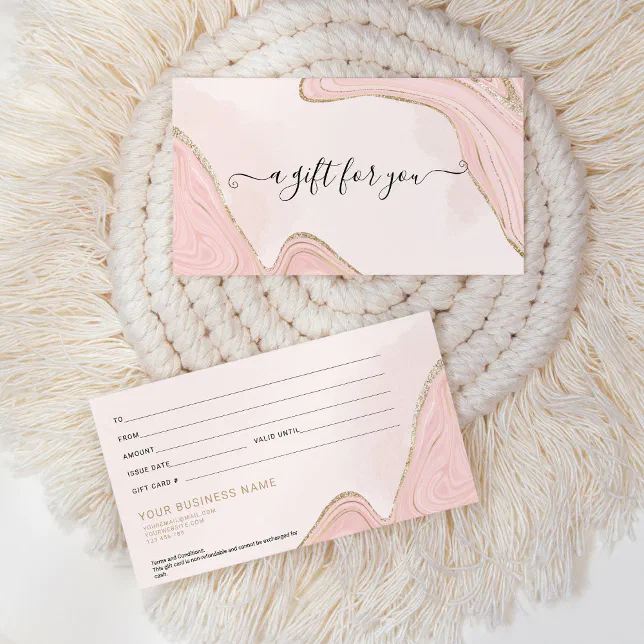 Elegant Chic Pink Gold Marble Agate Gift Card | Zazzle