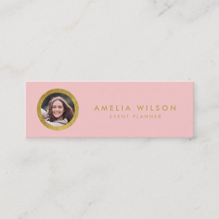 Elegant Chic Pink Rose & Faux Gold Profile Photo Mini Business Card ...