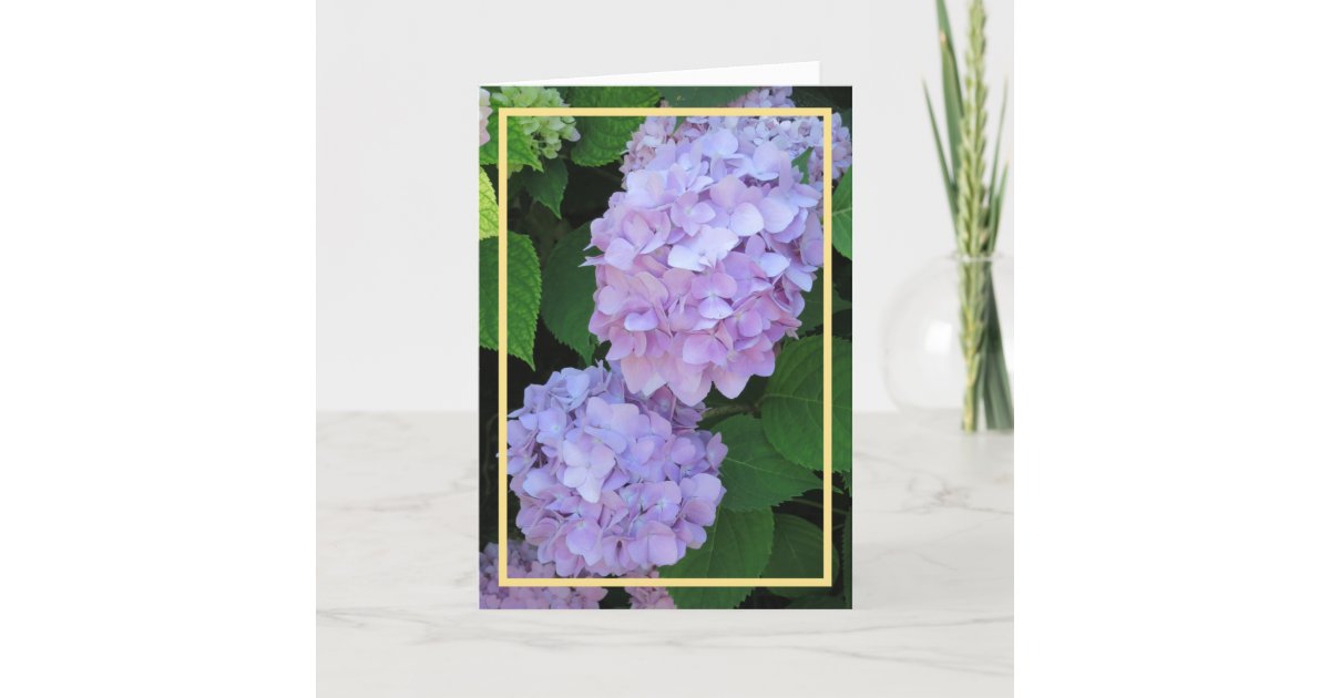 Elegant Chic Purple Hydrangeas Flowers Gold Frame Card | Zazzle