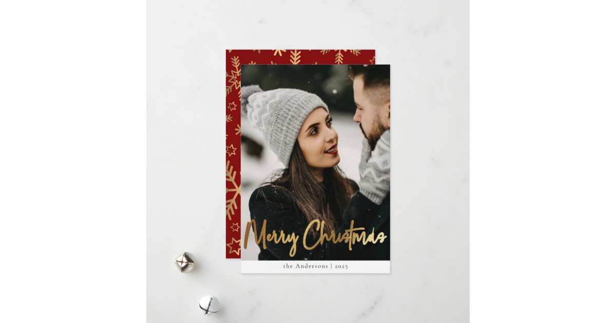 Elegant Chic Red and Gold Christmas Snowflakes Holiday Card | Zazzle