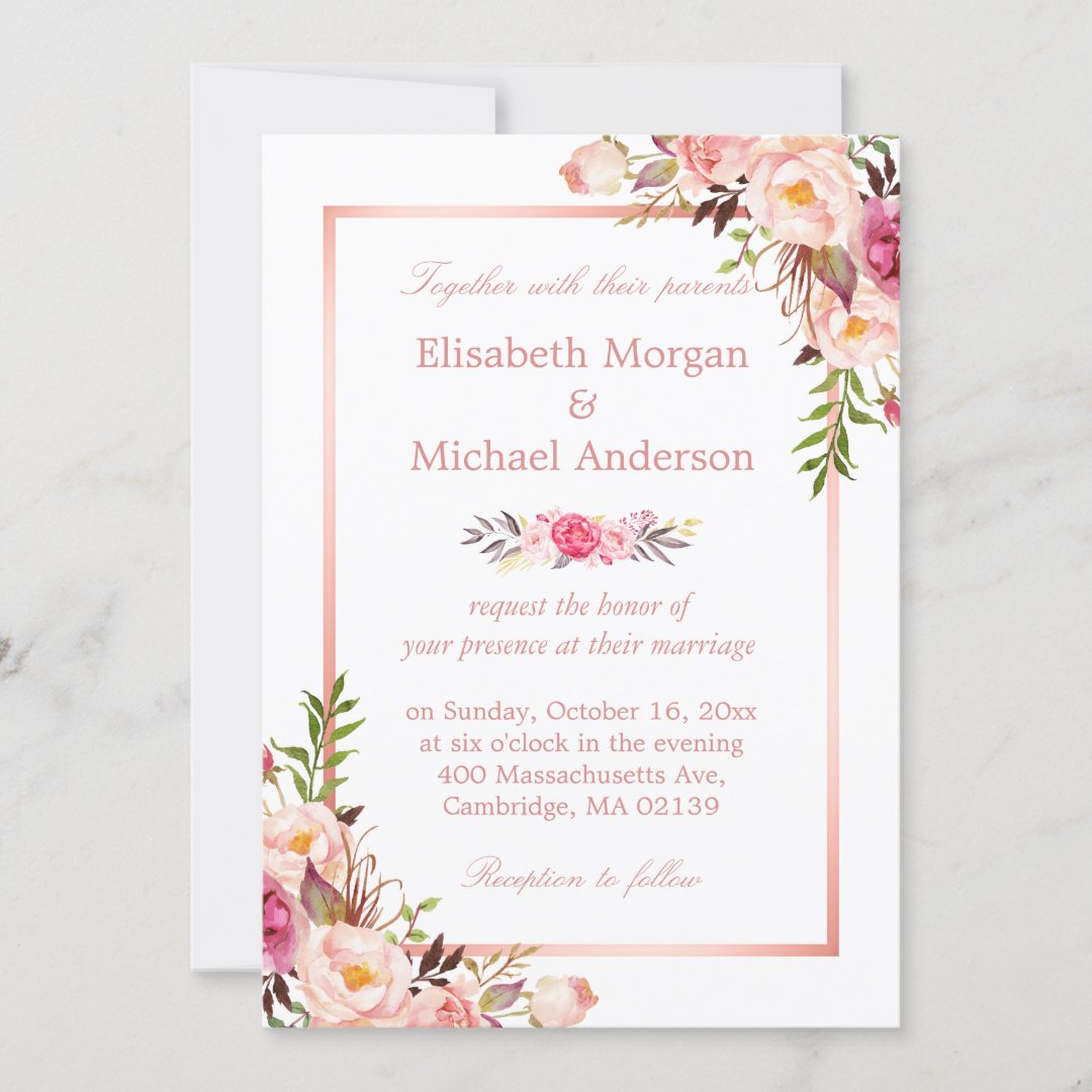 Elegant Chic Rose Gold Floral Wedding Invitation | Zazzle