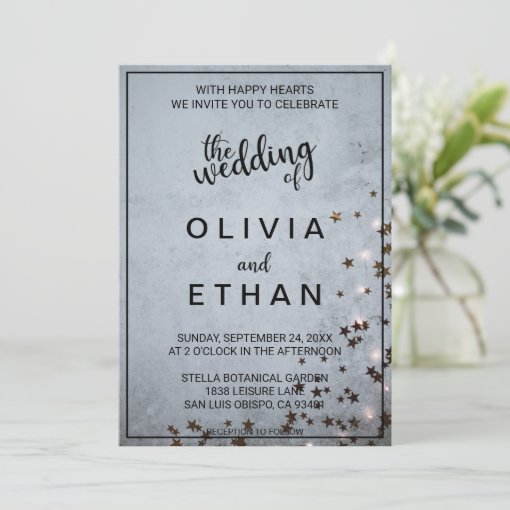 Elegant chic rustic gray stars lights Wedding Invi Invitation | Zazzle