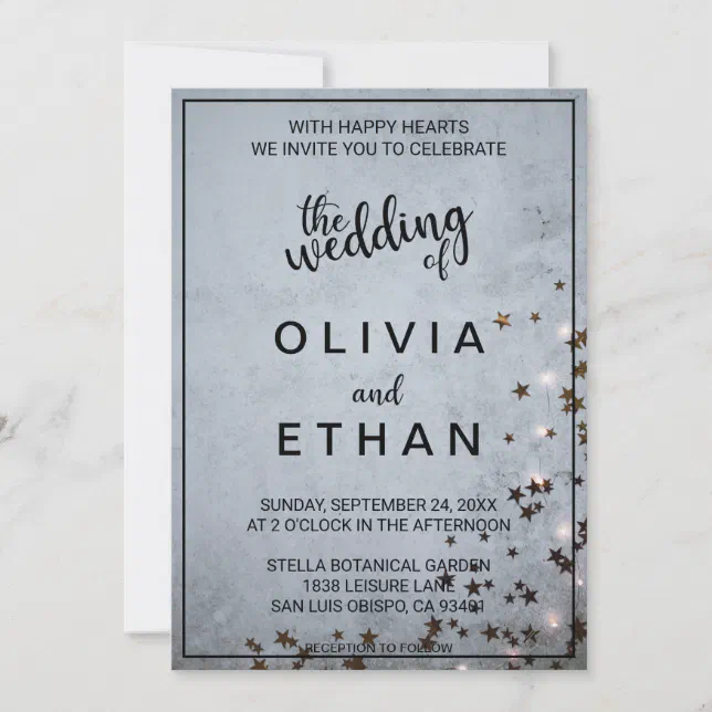 Elegant chic rustic gray stars lights Wedding Invi Invitation | Zazzle
