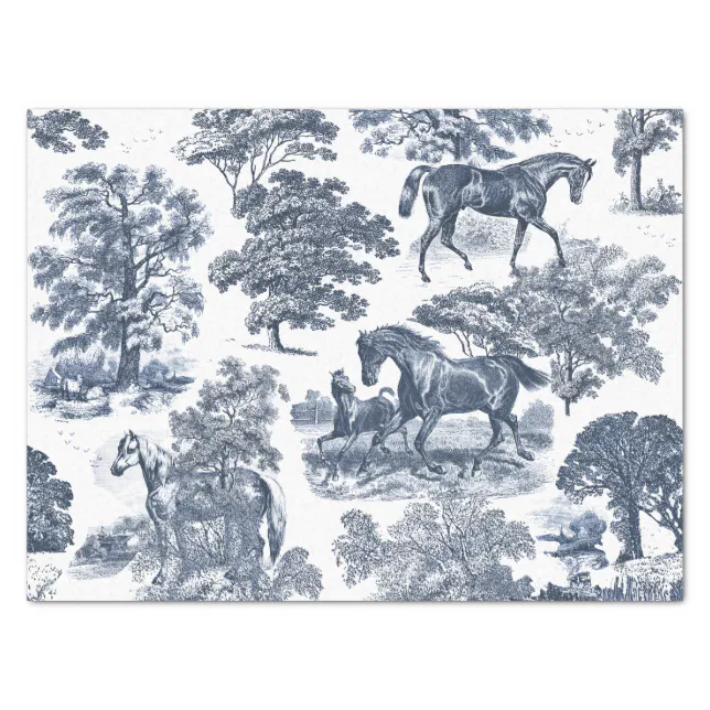Elegant Chic Rustic Horses Blue White Toile Tissue Paper | Zazzle