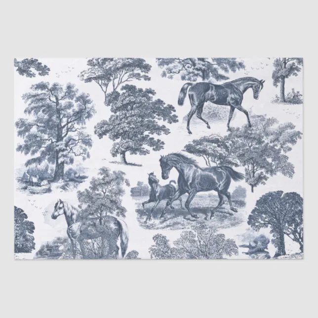 Elegant Chic Rustic Horses Blue White Toile Tissue Paper | Zazzle