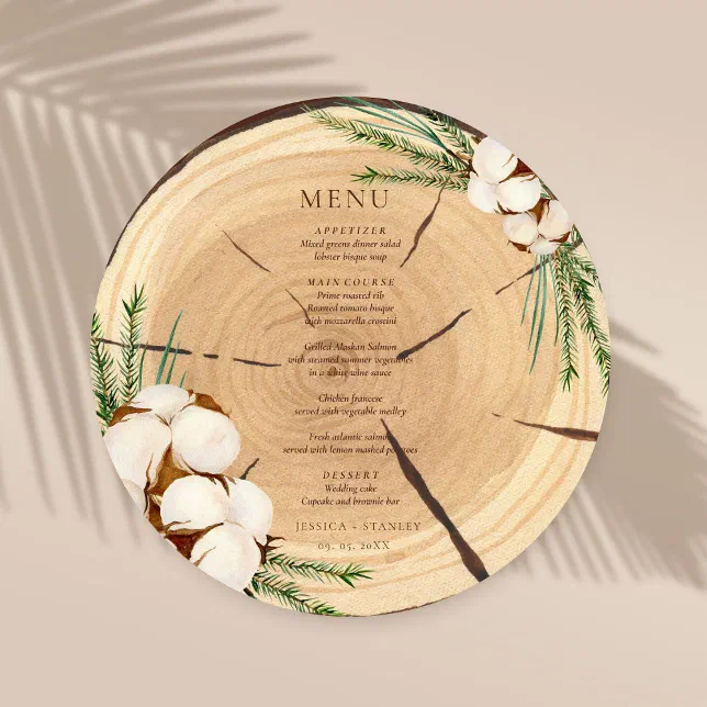 Elegant & Chic Rustic Wood cut Wedding Menu Card | Zazzle