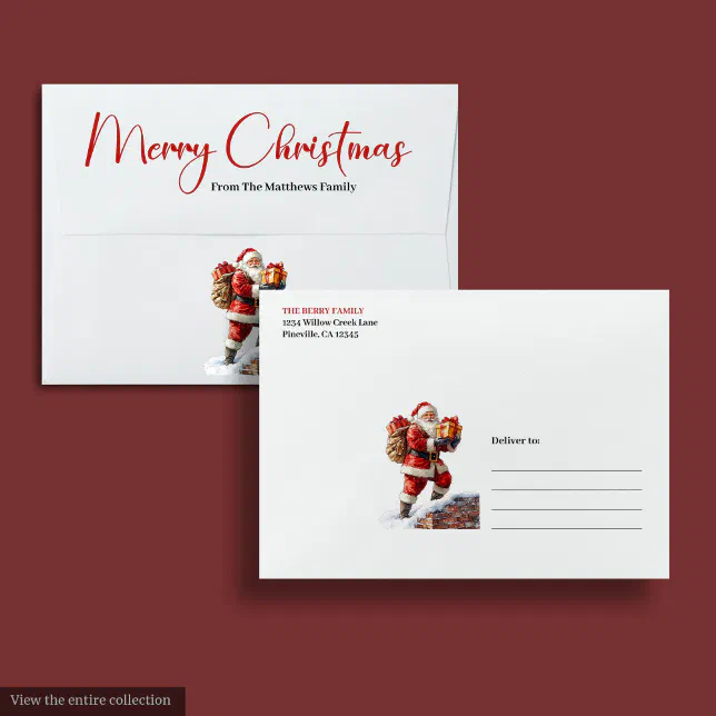 Elegant Chic Santa Claus Classic Festive Holiday Envelope | Zazzle