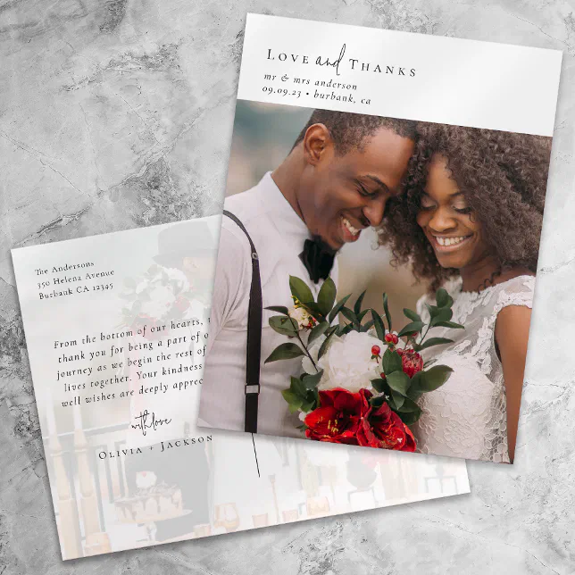Elegant Chic Script Wedding Photo Thank You Postcard | Zazzle