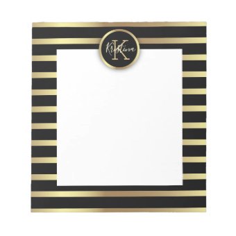 Elegant Chic Shiny Gold and Black Striped Notepad | Zazzle