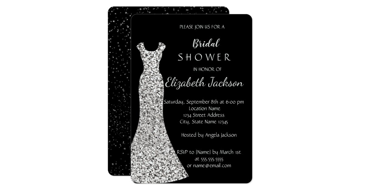 Elegant Chic Silver Dress,Confetti Bridal Shower Invitation | Zazzle.com