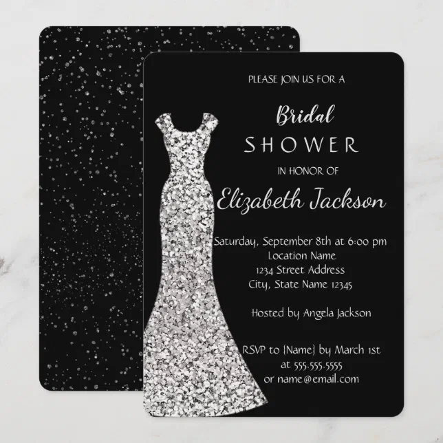 Elegant Chic Silver Dress,Confetti Bridal Shower Invitation | Zazzle
