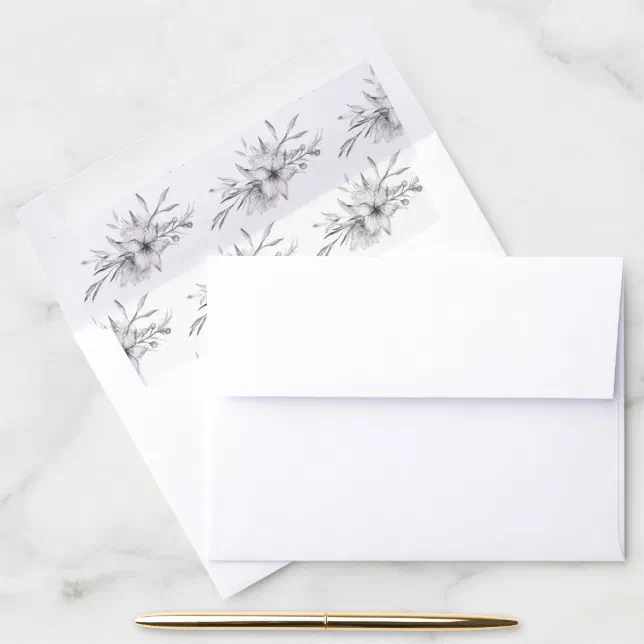 Elegant Chic Silver Floral Wedding Envelope Liner | Zazzle