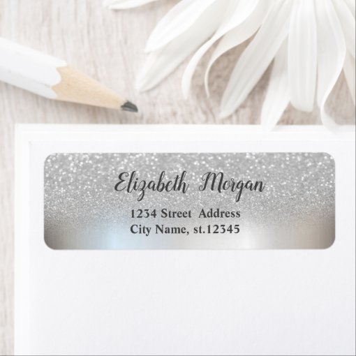 Elegant Chic Silver Glitter Ombre Bokeh Label | Zazzle