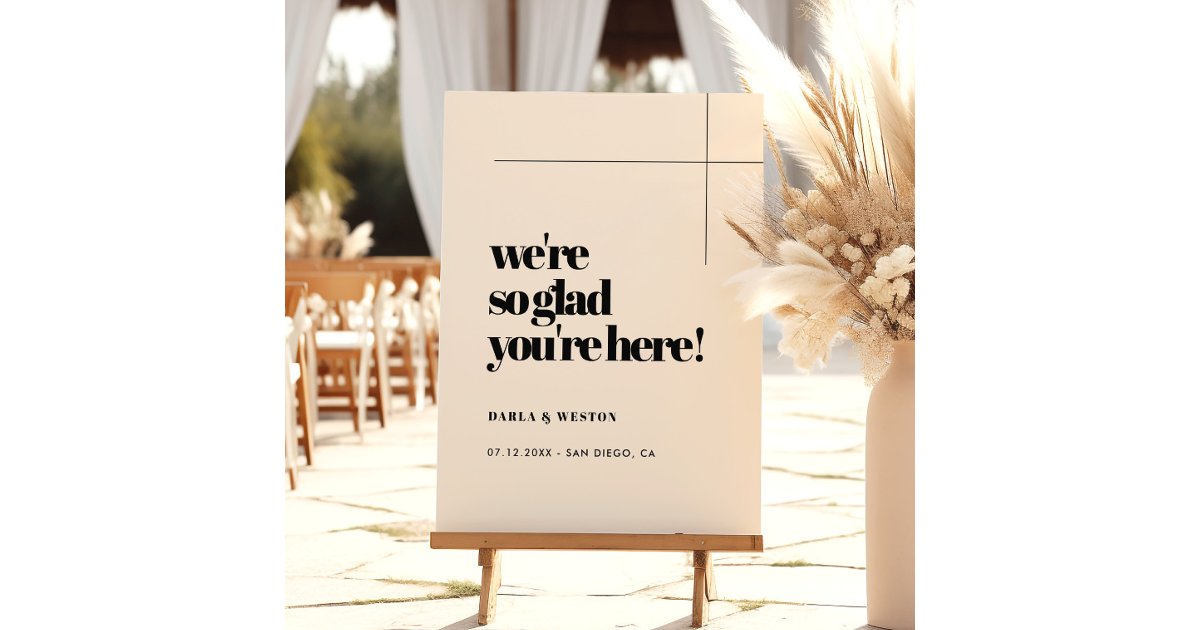 Elegant & chic So glad you're here welcome sign | Zazzle