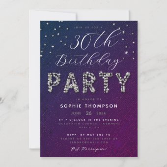 Elegant Chic Sparkle Glitter Purple Birthday Party Invitation | Zazzle