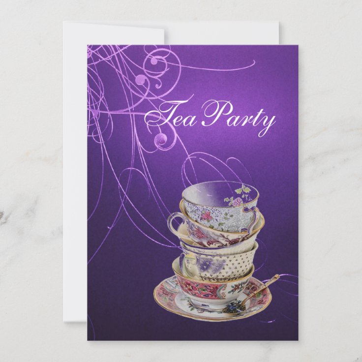 elegant chic swirls vintage purple tea party invitation | Zazzle