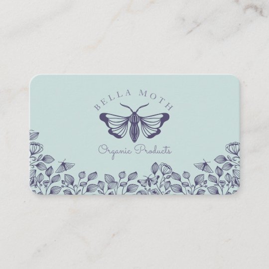 Elegant & Chic Teal & Purple Florals & Moth Logo Business Card | Zazzle.com