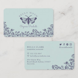 Elegant & Chic Teal & Purple Florals & Moth Logo Business Card | Zazzle