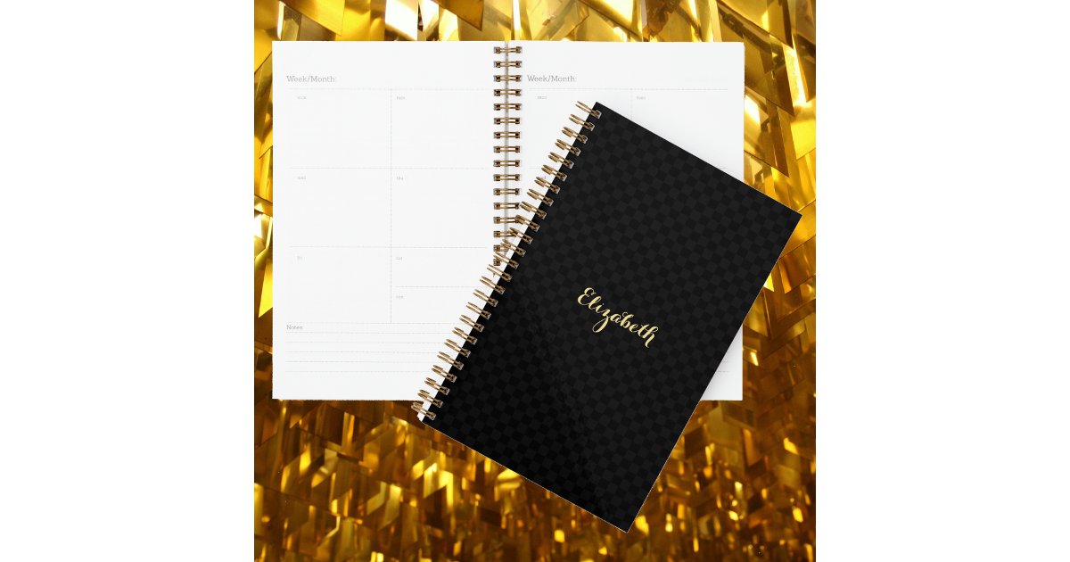 Elegant Chic Trendy Black Gold Weekly & Monthly Planner | Zazzle