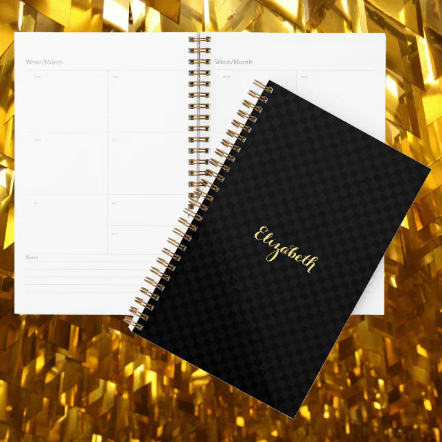 Elegant Chic Trendy Black Gold Weekly & Monthly Planner | Zazzle